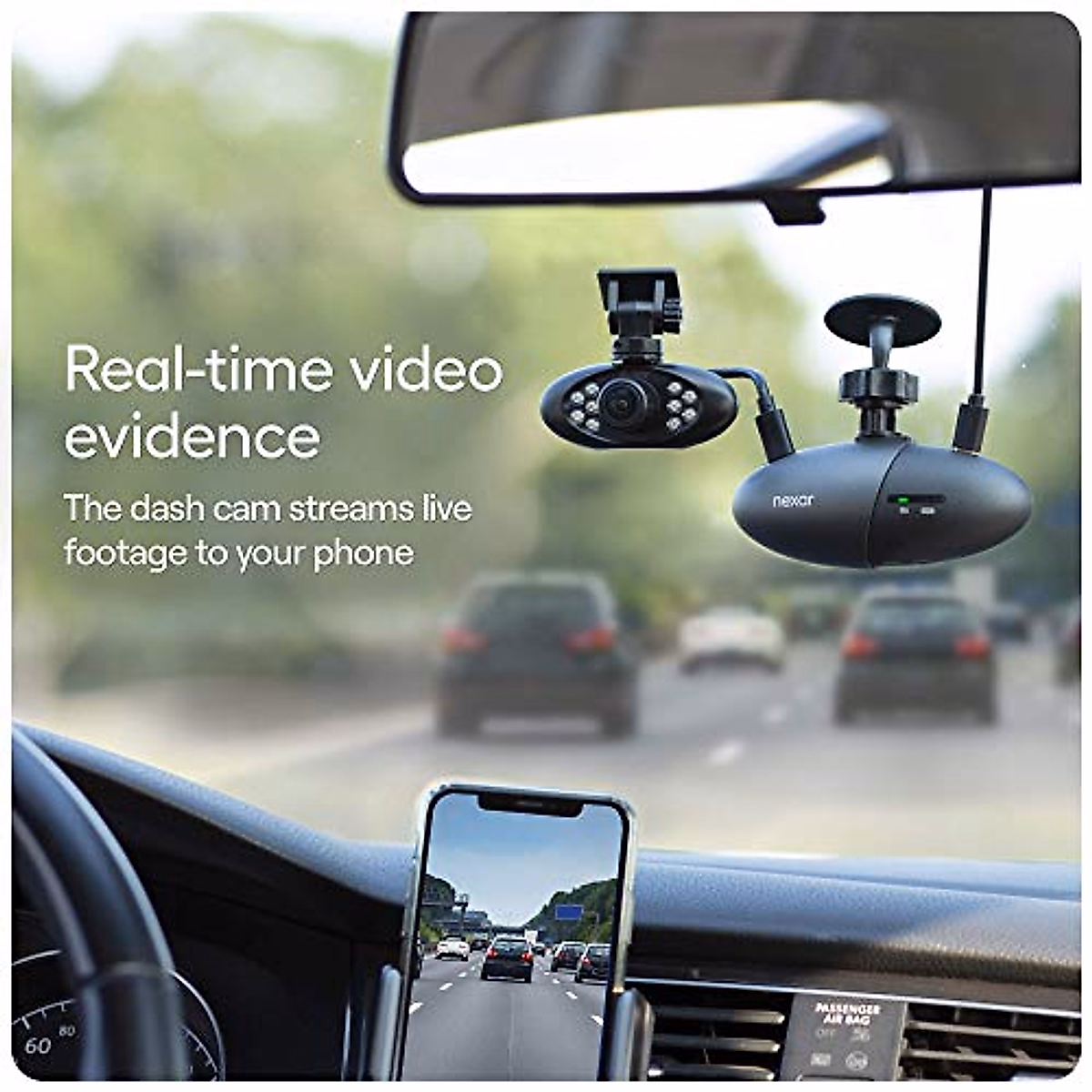 Nexar Pro Dual Dash Cam - HD Front Dash Cam and Interior Car Security Camera - Nexar Dash Cam Front and Cabin - Dual Dash Cam Parking Mode and WiFi - Dash Cams for Cars - Dash Cam for Truckers 64GB