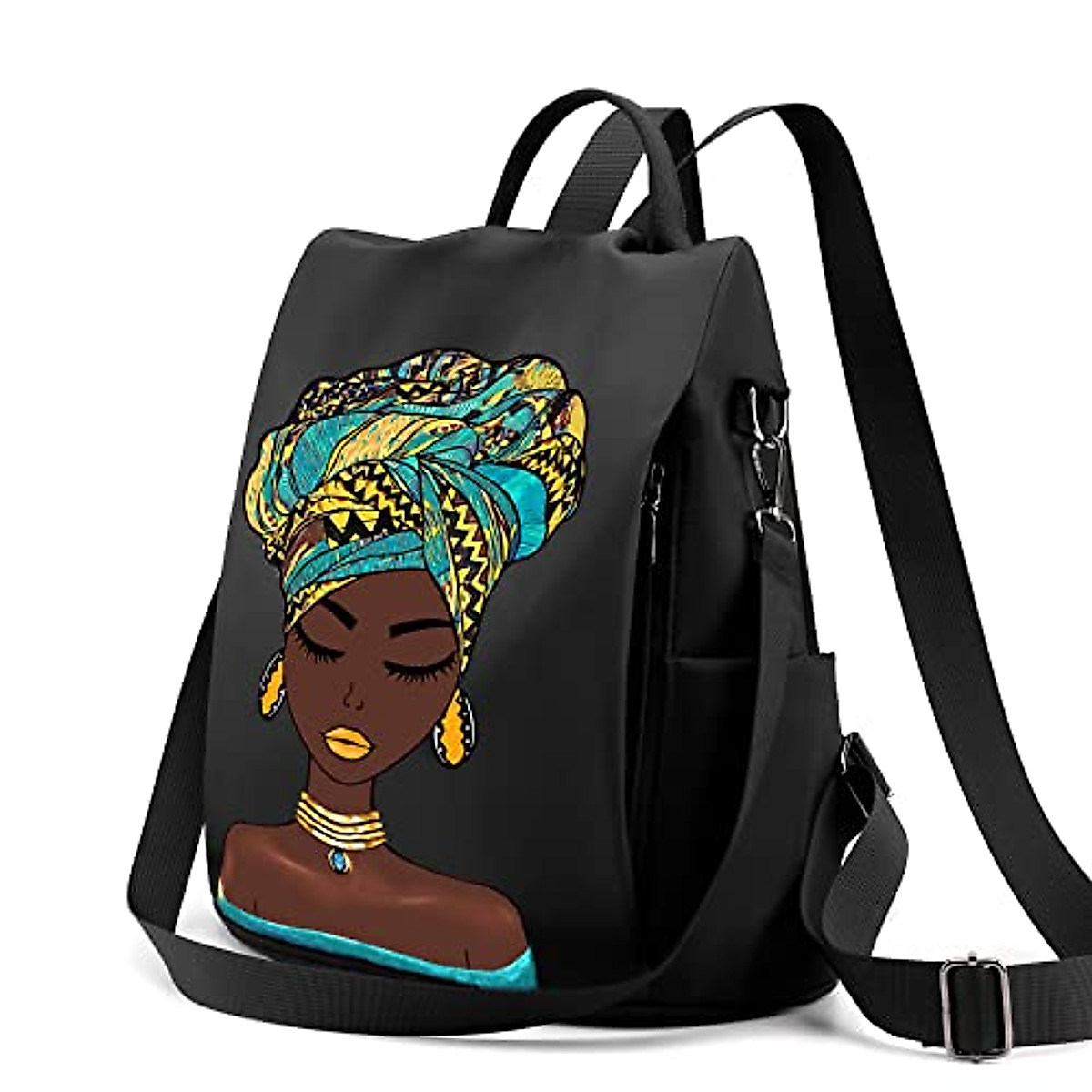 BDAWQUG Women Backpack Purse Waterproof Nylon African American Backpack Black Queen Afro Melanin Art Lightweight Travel Shoulder Bag
