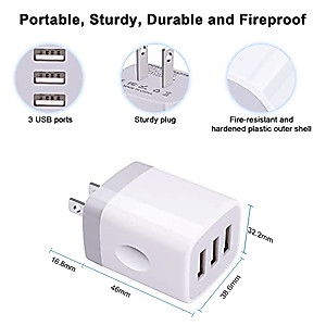 USB Wall Charger Adapter, FiveBox 2PC 18W/3Amp Fast Multiple 3-Ports Wall Charger Plug Box Charger Block Charging Base Cube Compatible iPhone 14 13 12 11 Mini Pro Max SE XS XR X 8 7 6 Pad, Samsung