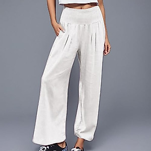 AopnHQ Black Casual Pant Yoga Pants Cotton Flared Sweatpants Black and White Striped Pants fold Over Yoga Pant Womens Elastic Waist Pants Summer Capri Casual Lightweight