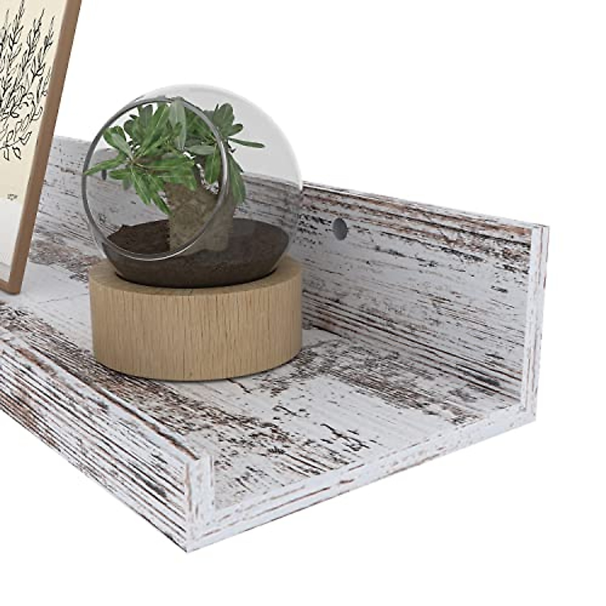 Lavezee 16 Inch Rustic Floating Shelves for Wall Set of 3 and 4x6 Distressed Rustic Picture Frames Set of 6