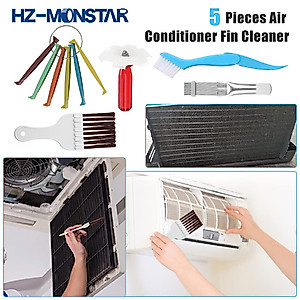 HZ-MONSTAR 5pcs Air Conditioner Fin Cleaner Set Fin Straightener and 2 Different Brush Condenser 3 Different Fin Comb Condenser Complete Category Evaporator Radiator Repair Clean Set