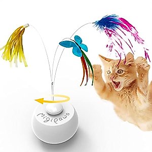 Migipaws Cat Toys Interactive Butterfly Feather Mice Spin with Smart Rolling Ball for Indoor Kittens Self Play Automatic Sensing Kitty Teaser Wand 3 Refills