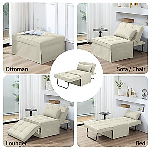 Sofa Bed, 4 in 1 Multi-Function Folding Ottoman Breathable Linen Couch Bed with Adjustable Backrest Modern Convertible Chair for Living Room Apartment Office, White