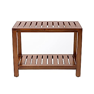 Teak Wood Waterproof Shower Bench - with Shelf, 24 Inch, Wooden Seat Stool for Bathroom, Spa, Garden, Fully Assembled