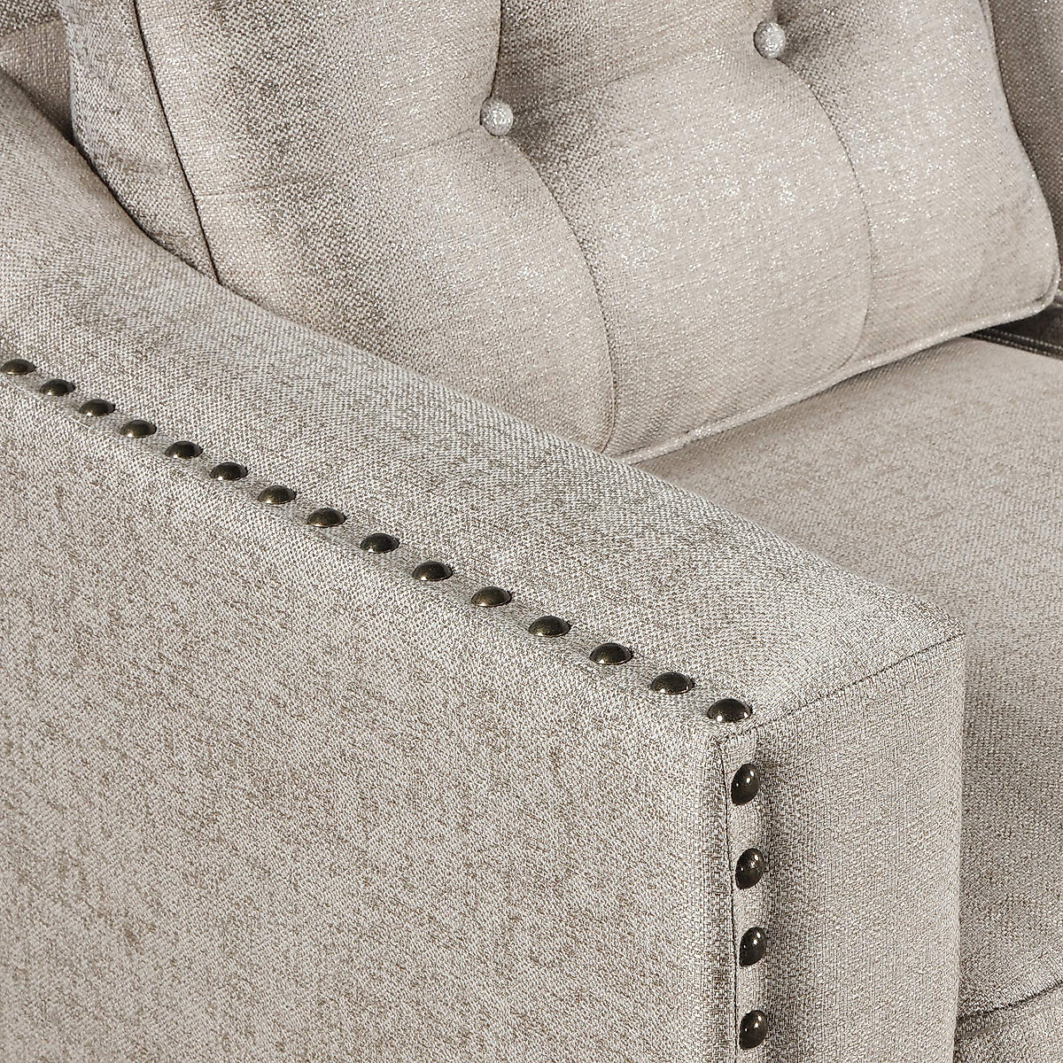 3Pieses Mid-Century Modern Sofa Sets Linen Fabric Tufted Back Sofa&Couch Include 3 Seaters Couch, Loveseat and Armchair with Rivets Rivets for Home Apartment Office Living Room