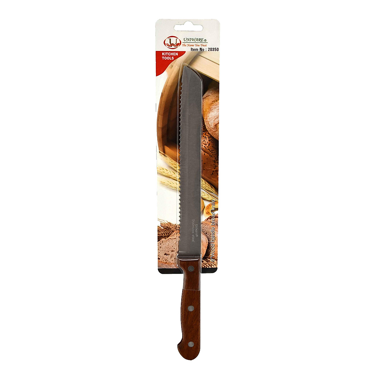 Uniware Stainless Steel Bread Knife with Wood Handle, 8 Inch Sharp Blade