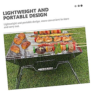 Yardwe 1 Set outdoor folding grill bbq charcoal grill hibachi grill barbecue grill tools charcoal bbq grill barbecue grill rack camping barbecue rack stove Stainless steel travel square