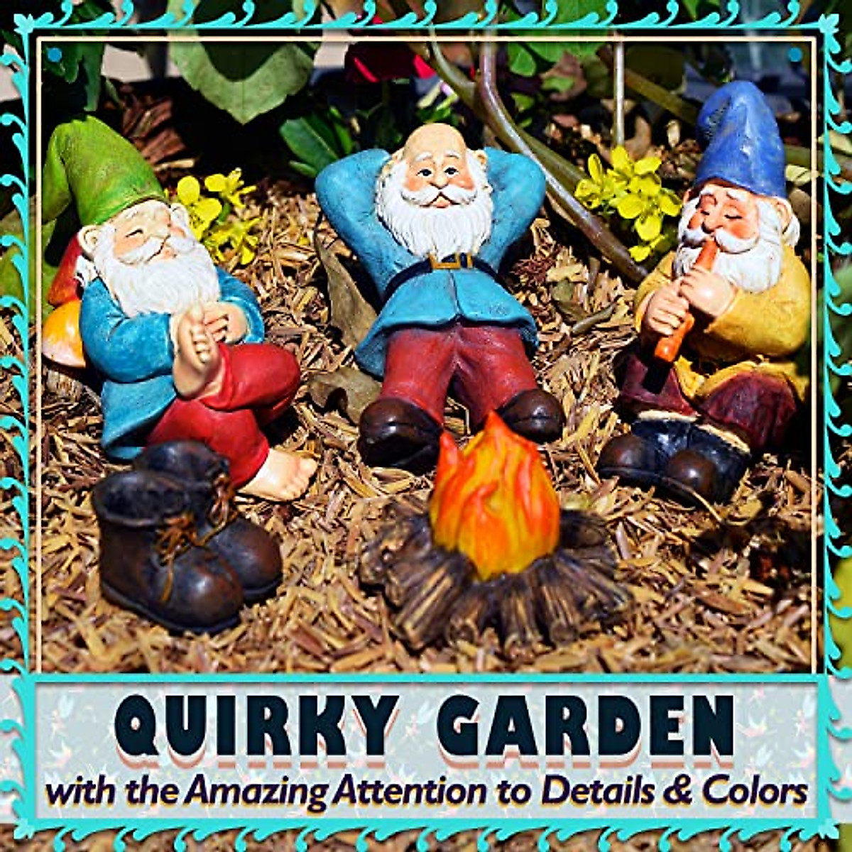 Twig & Flower The Relax Garden Gnomes by The Campfire (Five Piece) Fairy Campfire Mini Gnomes Set Gnomes Decor Fairy Garden Camper Gnome Gifts Designed