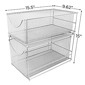 Sorbus® Cabinet Organizer Set —Mesh Storage Organizer with Pull Out Drawers—Ideal for Countertop, Cabinet, Pantry, Under the Sink, Desktop and More (Silver Two-Piece Set)