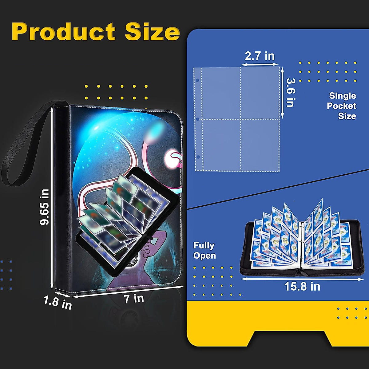 YINRTELM Card Binder for Pokemon Cards, 520 Pockets with 65 Removable Sleeves, Card Holder 4-Pocket for Pokemon TCG, CCG, MTG Cards etc, Card Collector Zipper Album Book for Kids Gift