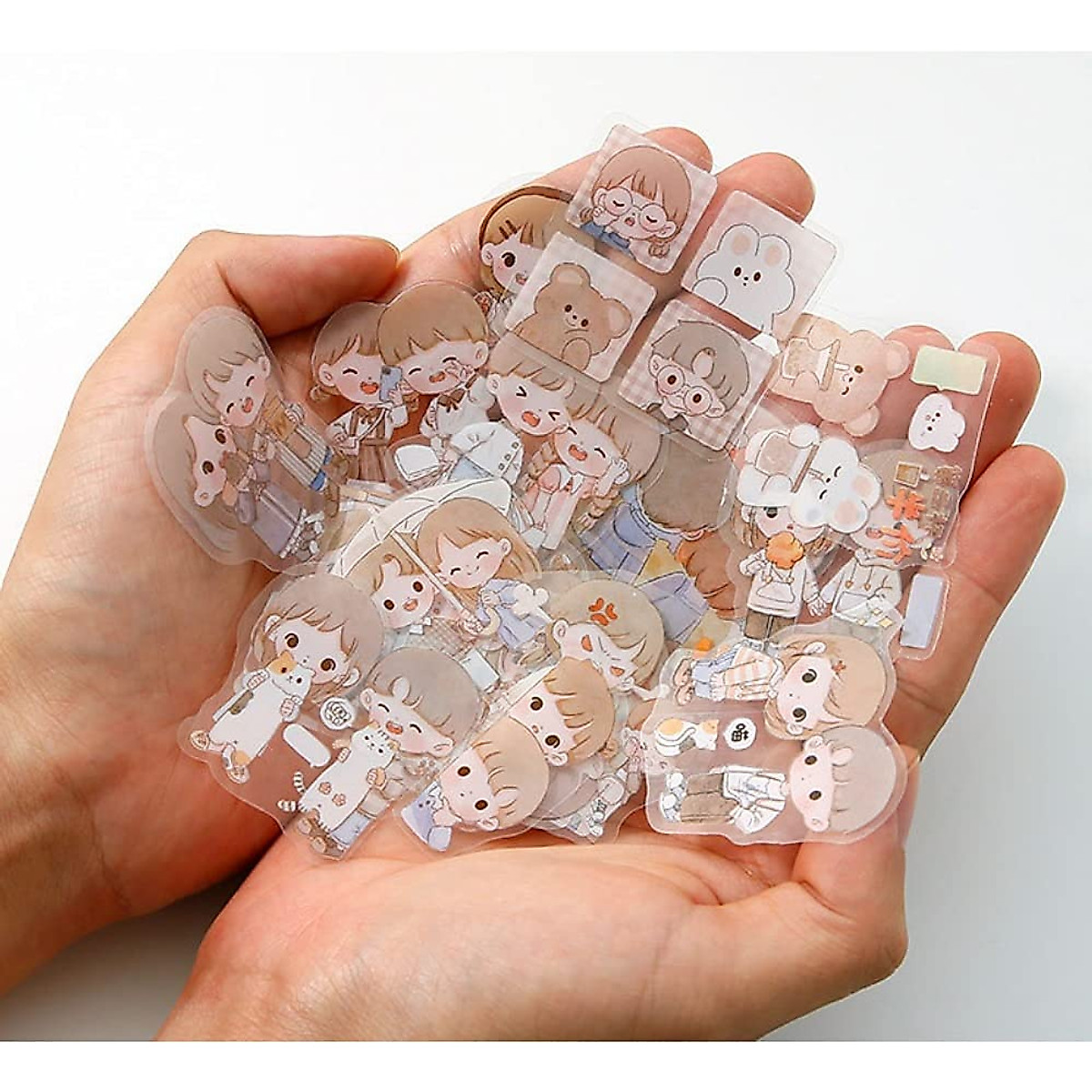 ToneGrip 100 PCS 4 Set Cute Stickers Cartoon PET Kawaii of Small Size Decals for Decoration DIY Laptop Water Bottles Diary Hand Account Scrapbook Daily Calendar Albums for Kids Teens Adults