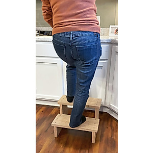 Generic Classic Amish Reclaimed Wood Two-Step Stair/Step Stool. Natural, Rustic, Heavy Duty, Wide, Versatile. Indoor/Outdoor. Handmade in USA. 18 x 14 x 12”.