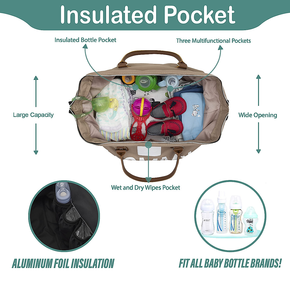 CHQEL Mommy Diaper Bag - Large Travel Bag for Hospital & Baby Care (Beige)