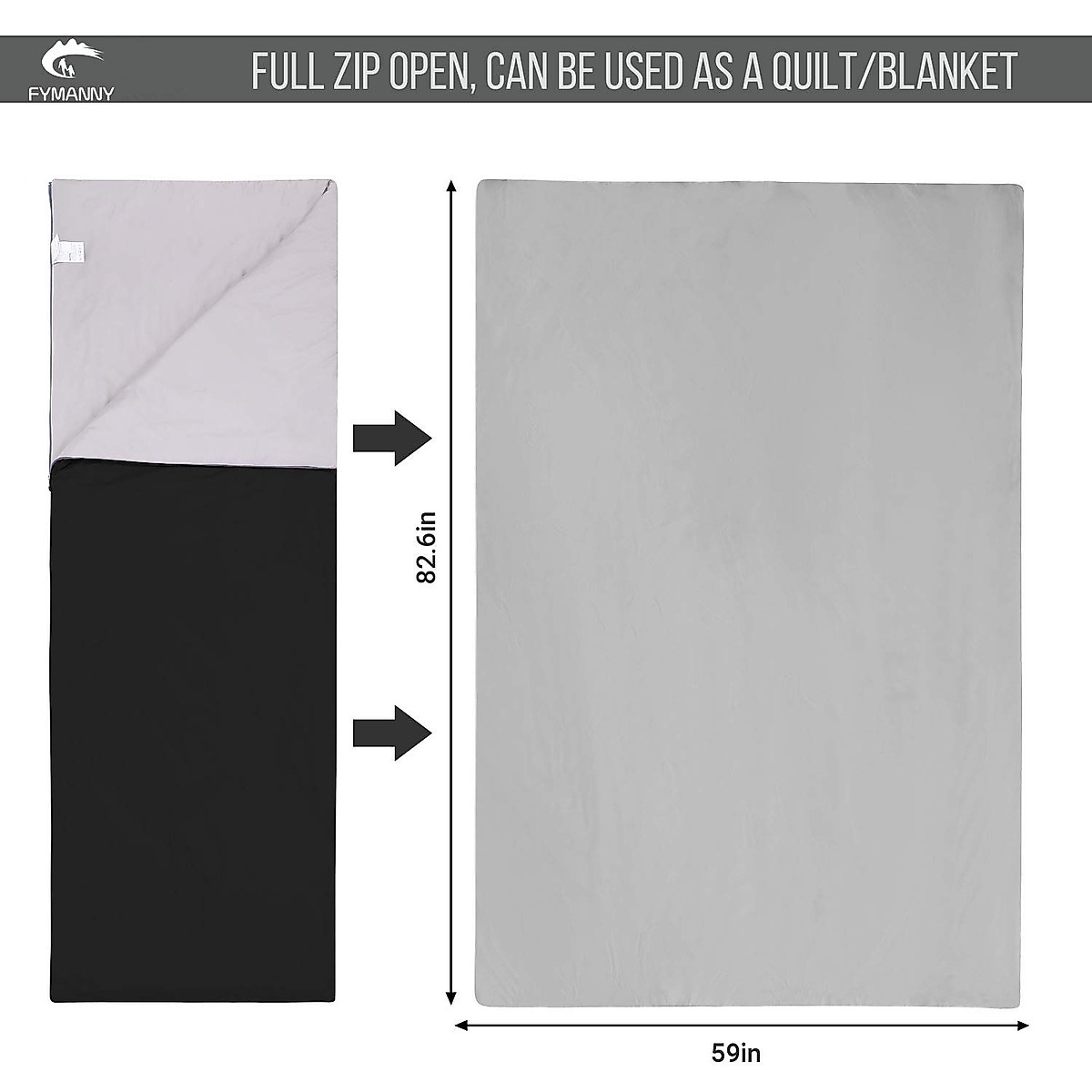 Warm Weather Sleeping Bag, FYMANNY Portable Waterproof Compact Lightweight Comfort with Compression Sack for Camping Backpacking Hiking, 83 L x 30" W Fits Adults(Black)