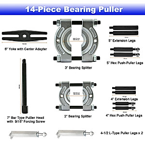 YOTOO Bearing Puller Set, 5 Ton Capacity Bearing Separator Kit with 2" and 3" Jaws, Wheel Hub Axle Puller Set, Heavy Duty Bearing Splitter Tool Kit with Case, Blue