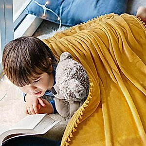 HOMEIDEAS Flannel Fleece Blanket Throw Size with Tassels Fringe - Lightweight Fuzzy Blanket for All Season - Super Soft for Couch Bed Camping Travel (50x60, Mustard Yellow)