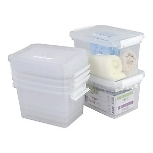 DynkoNA Plastic Storage Bin with Lid and Handle, 6 Liter Clear Boxes Totes Set of 6