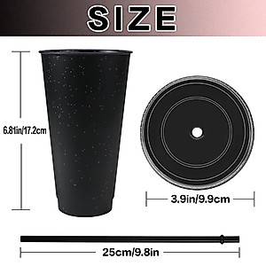 Fyess 6 Sets Tumbler with Straw and Lid,Plastic Water Bottle Travel Cup Reusable Cup (Black,24 oz)