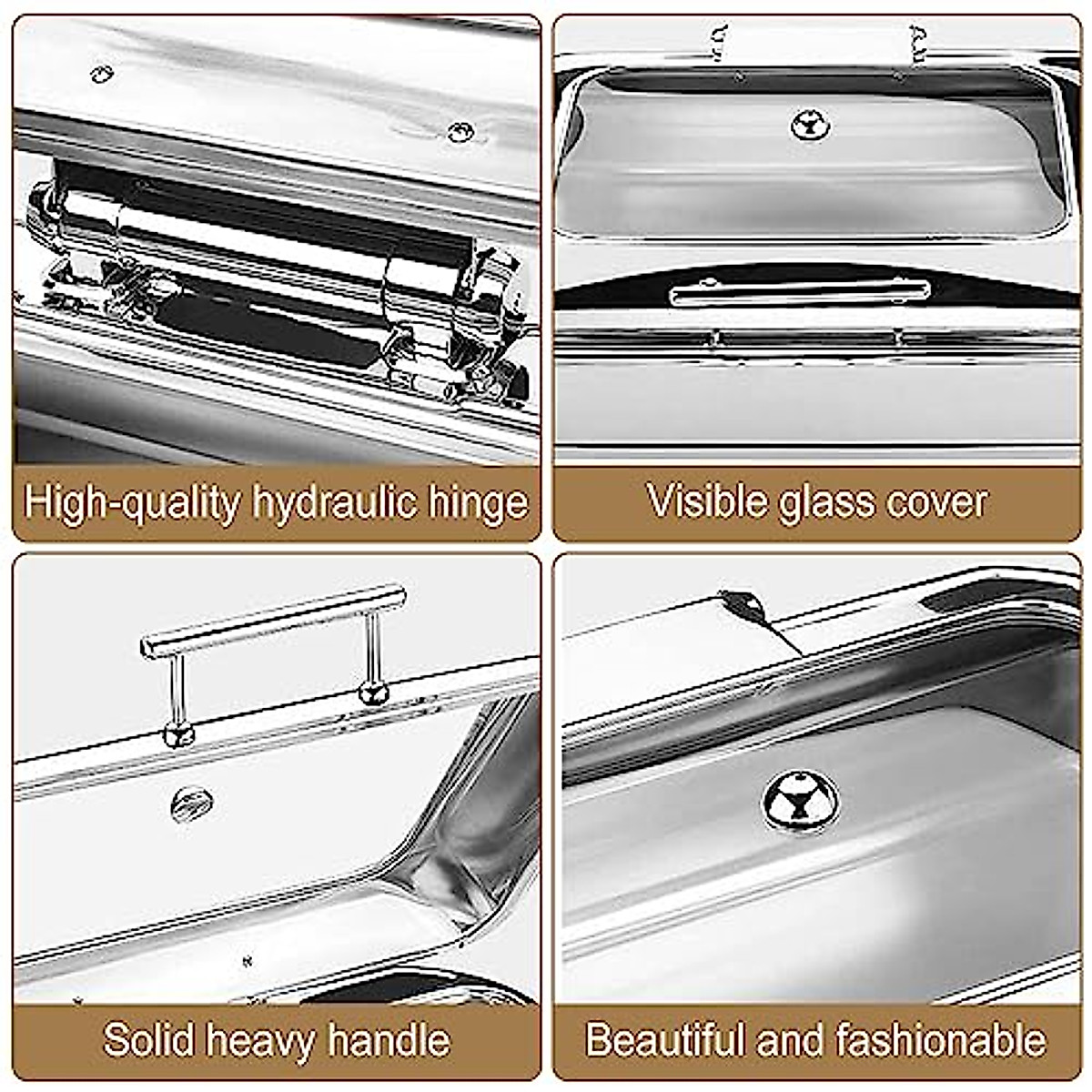 Electric Chafing Dish, Food Warmer for Buffet, Party Warming Trays with Viewing Glass Cover, Easy Clean Stainless Steel - Temperature Control(Size:3 grids)