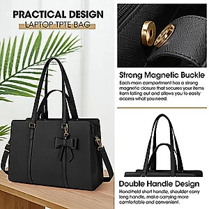NUBILY Laptop Bag for Women 15.6 inch Laptop Tote Bag Waterproof Leather Computer Bag Lightweight Womens Briefcase Professional Business Office Work Bag Large Capacity Handbag Shoulder Bag Black