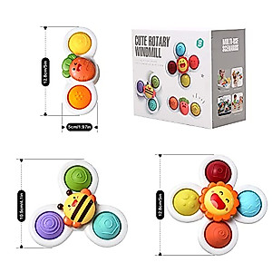 Hooku 3 Pcs Suction Cup Spinner Toys, Suction Cup Toys for Babies, Spinning Toys for Toddlers 1-3, Sensory Toys Early Education Toys Bathtub Toy Dining Chairs Toys, Birthday Gifts for Baby Boy Girl