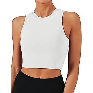 Natural Feelings Sports Bras for Women Removable Padded Yoga Tank Tops Sleeveless Fitness Workout Running Crop Tops A-White