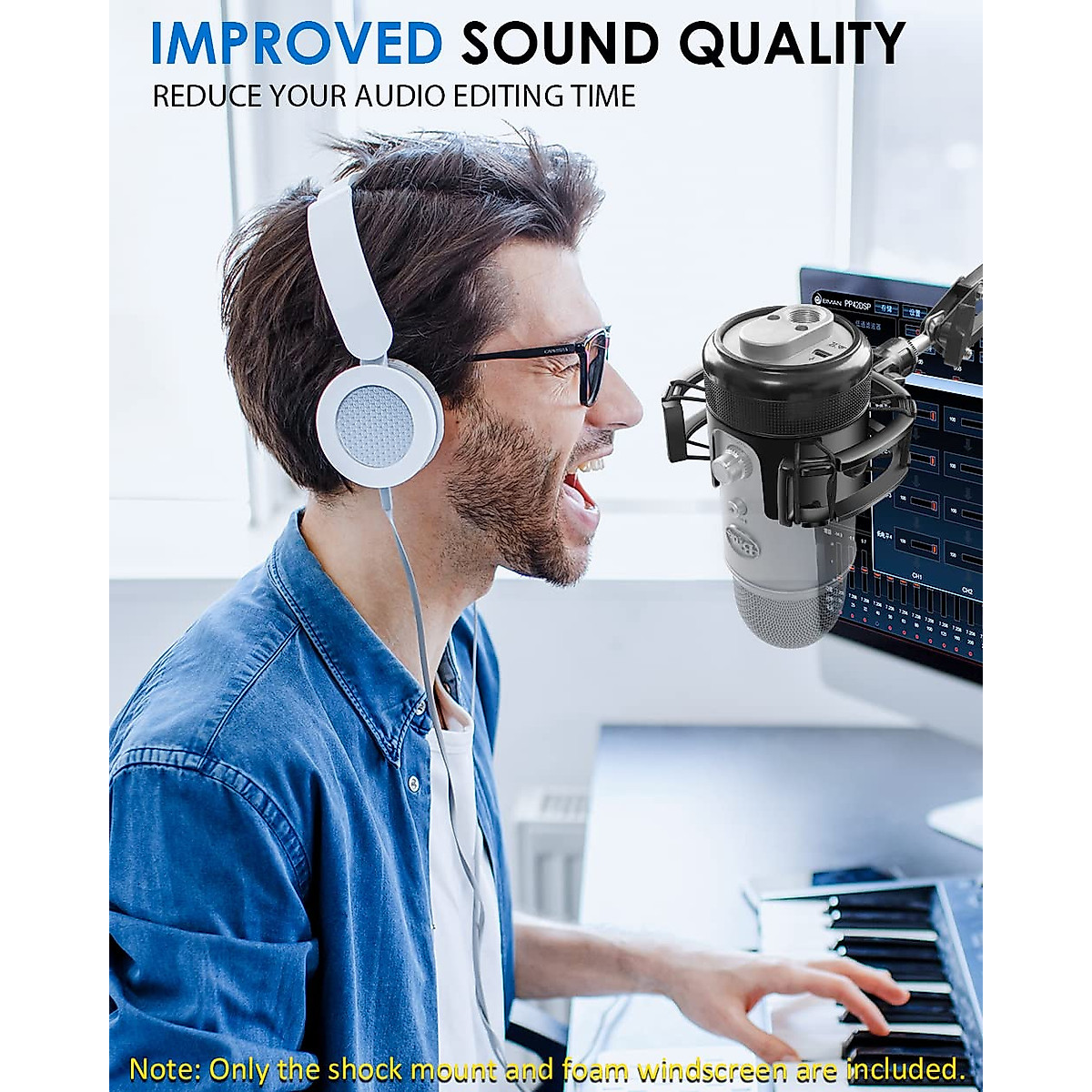 Borenbuir [Newest &Ultra-Durable] Microphone Shock Mount with Pop Filter [Custom Built for Blue yeti Mic] Anti-Vibration Suspension Shock Mount Holder Clip Compatible with Blue Yeti Microphones