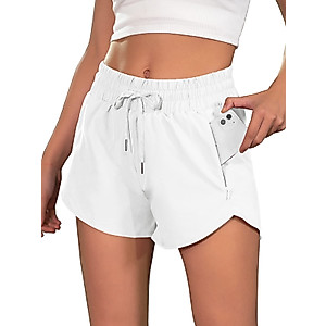 BMJL Women's Running Shorts High Waisted Athletic Shorts Summer Gym Workout Short with Zipper Pockets(S,White)