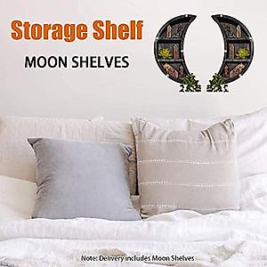 CALIDAKA 2Pcs Moon Shelves Crescent Moon Shelf Wall Mounted Wooden Crystal Moon Floating Shelves Hanging Storage Disaplay Shelf Moon Wall Decor for Living Room Bedroom Bathroom Kitchen