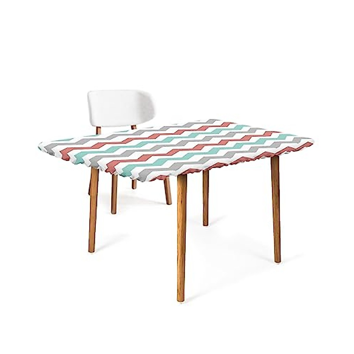 Artwork Store Rectangle Outdoor Tablecloth Waterproof Elastic Fitted Table Covers for 6 Foot Tables,Gray and White Chevron Zig Zag Wipeable Patio Table Covers for Picnic,Camping,Indoor,30x72 Inches