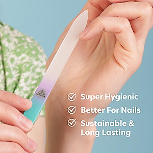 Glass Nail File with Case, Czech Glass Fingernail Files, Manicure Nail File for Natural Nails, Expert Precision Filing + Smooth Finish - Bona Fide Beauty Pastel Premium Nail Filer