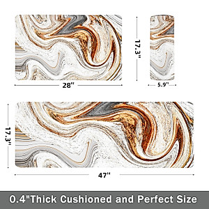 Kitchen Mats for Floor Anti Fatigue Floor Marble Cushioned Memory Foam Non Slip PVC Leather Padded Comfort Standing Rugs Set of 2, Abstract Golden Swirl Design, C1