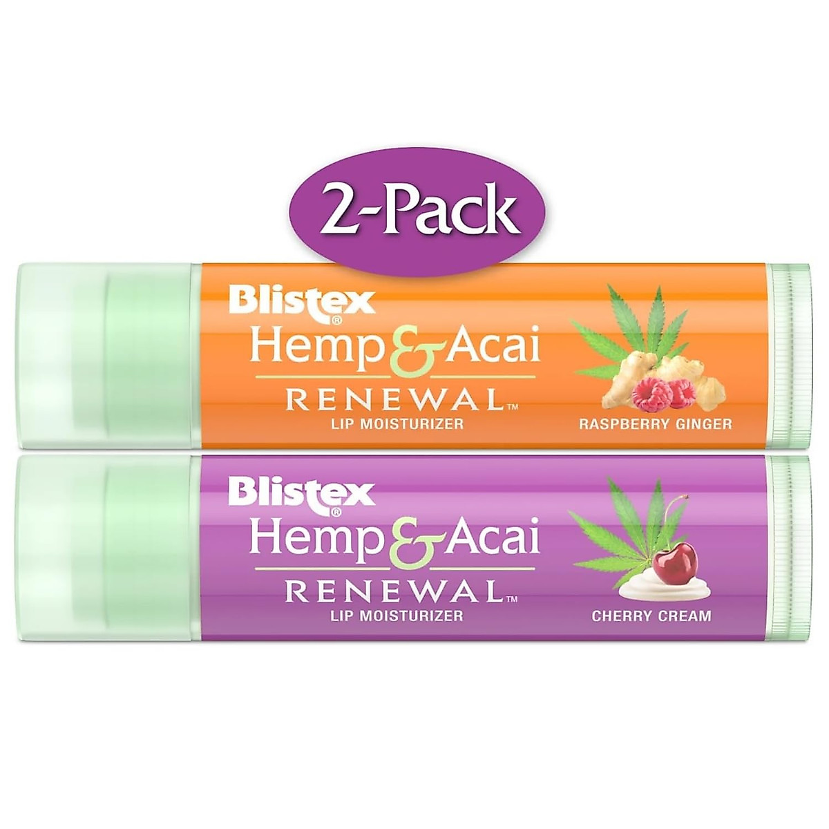 Blistex Hemp & Acai Renewal Lip Balm, 0.30 Ounce, 2 Count â€“ Raspberry Ginger & Cherry Cream, Moisturizing Lip Balm, Super Fruit Benefits, Nourishes & Conditions Lips