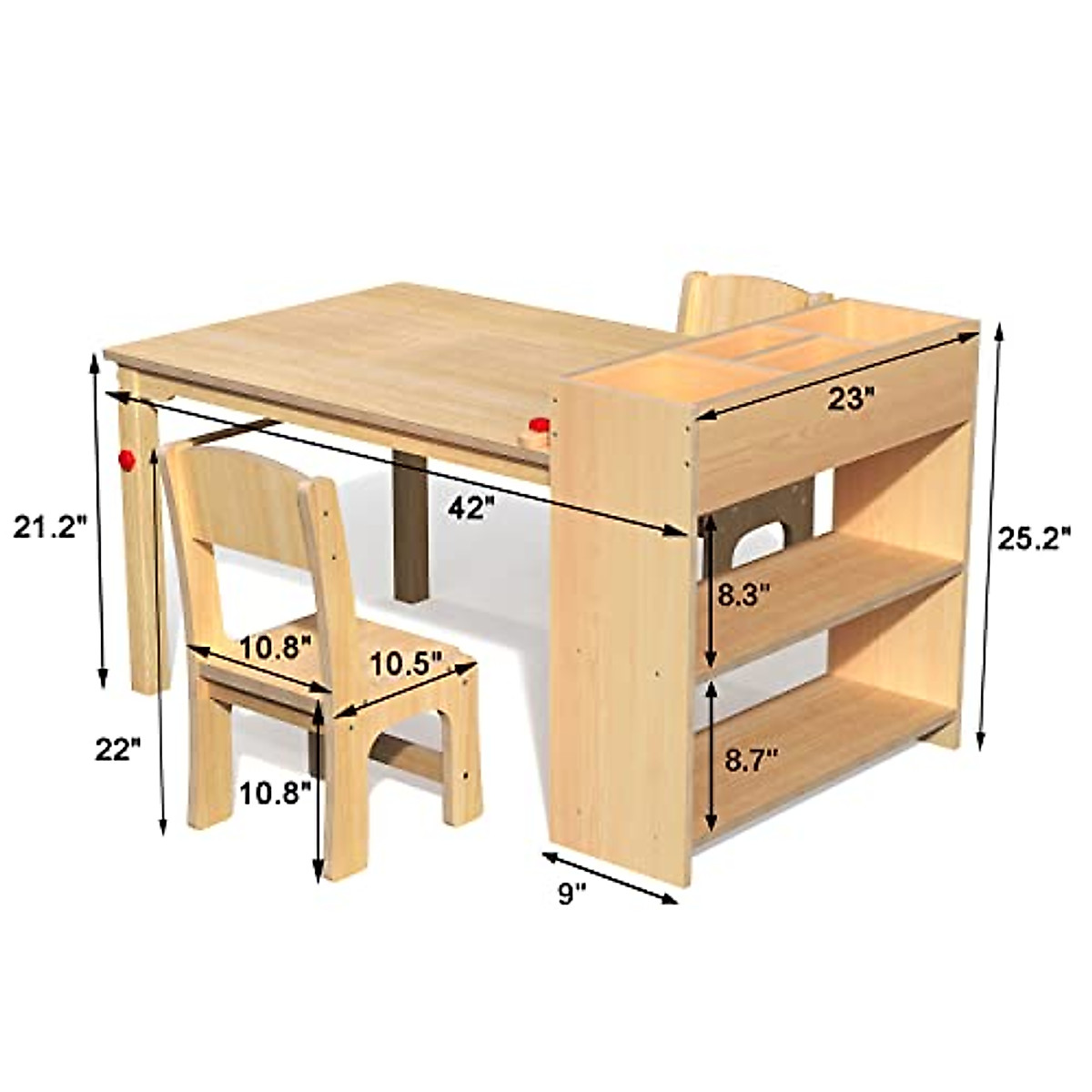 GDLF Kids Art Table and 2 Chairs, Wooden Drawing Desk, Activity & Crafts, Children's Furniture, 42x23