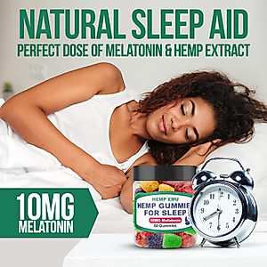 Hemp Emu Hemp Gummies for Sleep - Fall Asleep Faster, Stay Asleep Longer - 10mg Melatonin + Premium Hemp Extract, 2 Gummies Per Serving - 60 Count Fruit Flavored Gummies