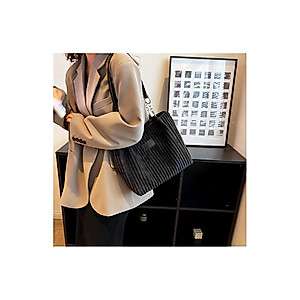 Ulisty Women Corduroy Tote Bag Casual Shoulder Bag Daily Shopping Bag Fashion Handbag black