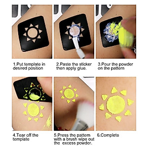 Temporary Glitter Tattoo Kit for Kids makeup,30 Body Glitter,3 Glitter Glue,5 Sheets Tattoos Stencil,5 Pcs Makeup Brush,6 Fluorescent Powder,Rhinestone Stickers,Holiday,Party,Nail Art