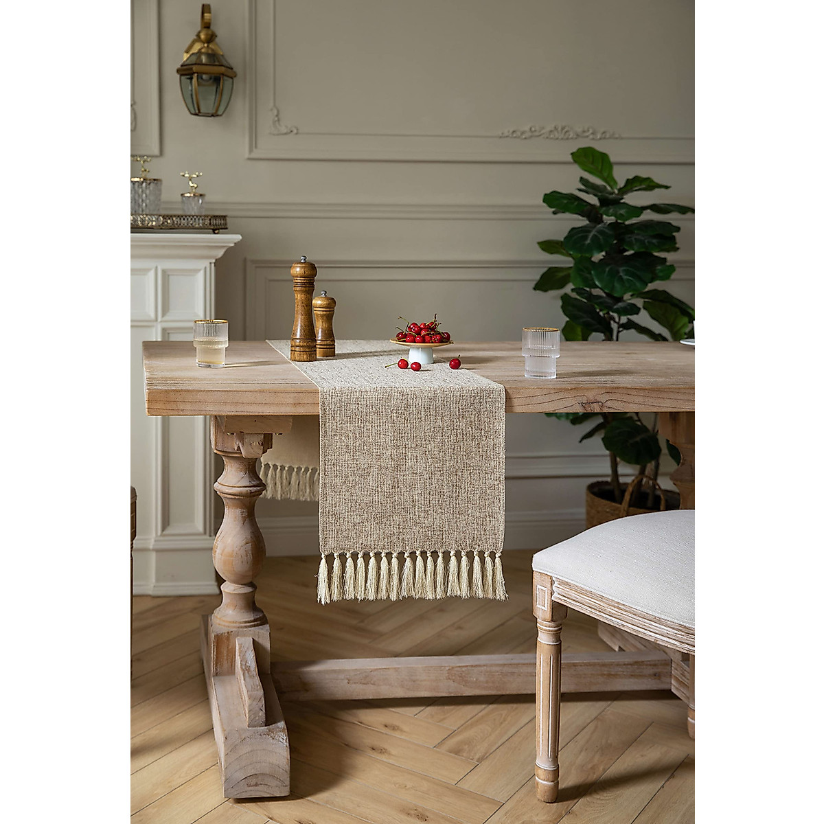 ZeeMart Beige Table Runners 72 Inches Long, Burlap Linen Style Rustic Farmhouse Table Runner, Boho Woven Dining Table Runner, 13x72 Inches, Oatmeal Beige