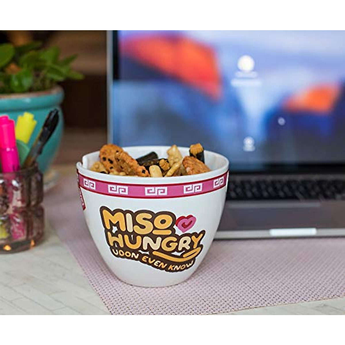 Toynk Miso Hungry Japanese Ceramic Dinner Set | 16-Ounce Ramen Bowl and Chopsticks Set