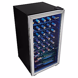 Danby DWC036A1BSSDB-6 3.3 Cu. Ft. Free Standing Wine Cooler, Holds 36 Bottles, Single Zone Fridge with Glass Door-Chiller for Kitchen, Home Bar, Stainless Steel
