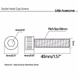 L-A 0.8mm Pitch M5x40mm Stainless Steel Hex Socket Head Cap Screws Bolts （25Pcs）