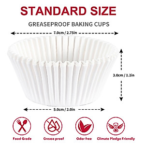 [300Pcs] Caperci Standard White Cupcake Liners for Baking - Odorless Greaseproof Paper Muffin Baking Cups for Wedding Birthday Party Baby Shower Festivals (White)