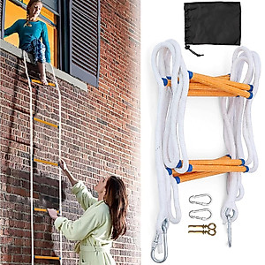 Emergency Fire Escape Rope Ladder Flame Resistant Emergency Fire Safety Evacuation Ladder Fast to Deploy Sturdy & Strong Portable and Reusable(16F/5M)
