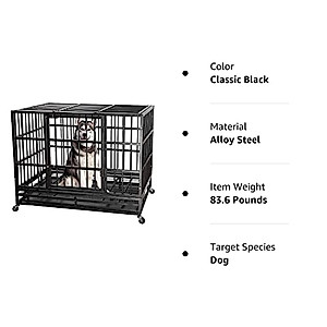 ITORI 48 inch XXL Heavy Duty Indestructible Dog Crate, Dog Cage Kennel Crate and Playpen for Training Large Dog Indoor Outdoor with Double Doors & Locks Design Included Lockable Wheels Removable Tray
