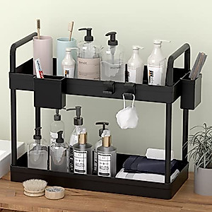 PdMiBS 2PCS Under Sink Organizers and Storage,Bathroom Organizers Under Sink ,2Tier Kitchen Countertop Organizer Under Sink Shelf with Handle for Bathroom,Kicthen