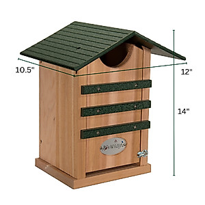 JCs Wildlife Screech or Saw-Whet Owl House - Cedar Nesting Box With Poly Lumber Roof - Made in the USA