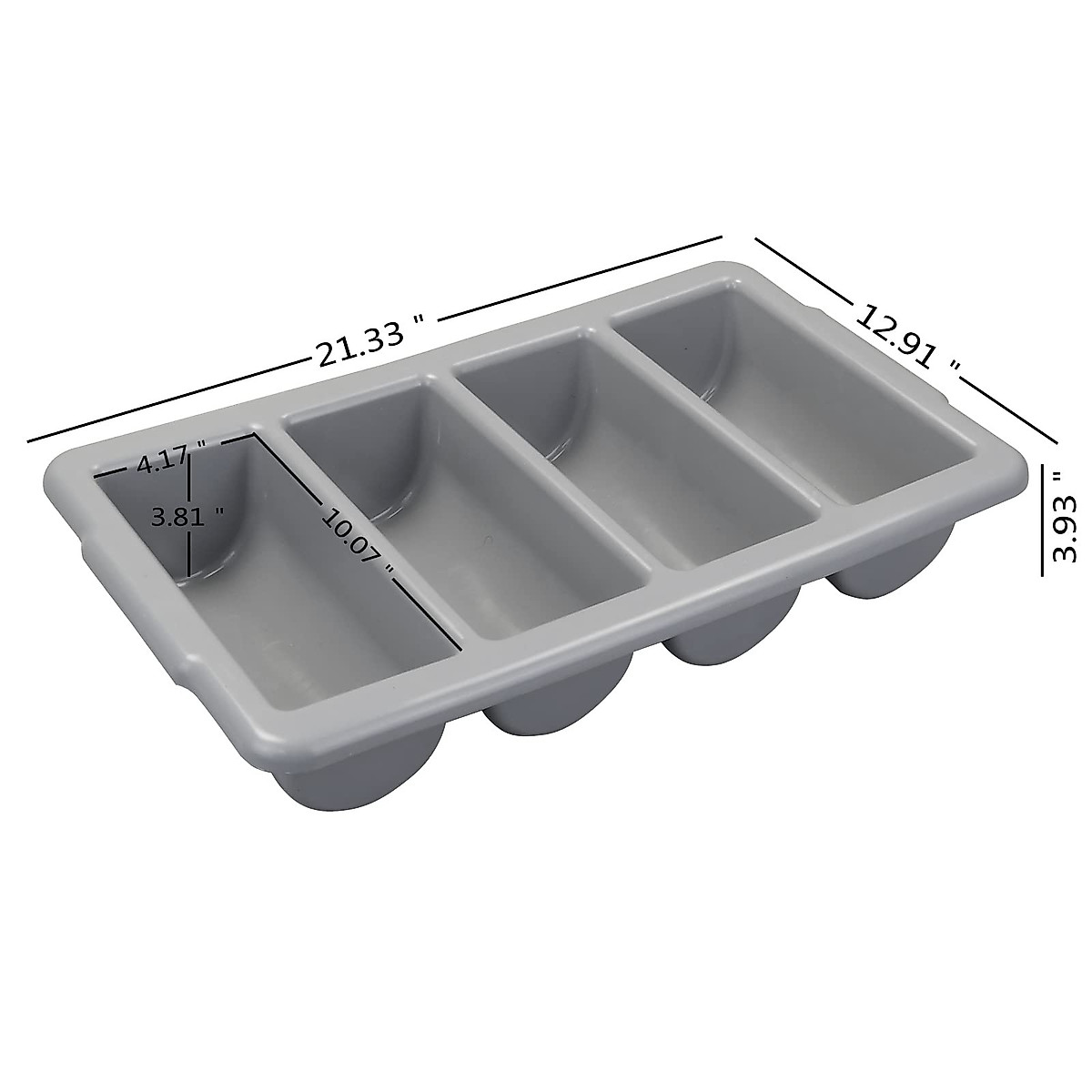 Rinboat 4-Pack Plastic 4-Compartment Cutlery Bin, Commercial Cutlery Holder, Gray