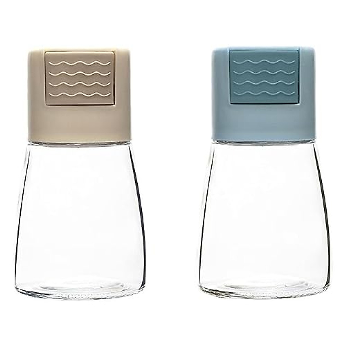 Glass Seasoning Shakers Salt & Pepper Shakers Precision Dosing Push Type For Home Cooking Picnic Camping Rations Salt Shakers (Beige+blue)