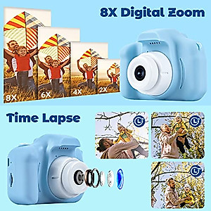 Kids Camera for Boys HOMHOW Toddler Camera for Girls Boys Children, Selfie Camera Kid Toys Christmas Birthday Gift Age 3 4 5 6 7 8 9 Year, 2inch IPS Screen with 32GB SD Card Blue